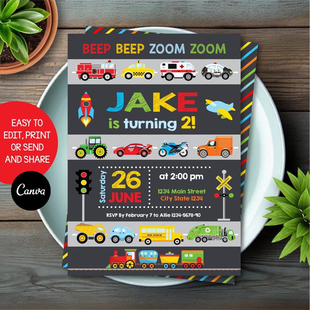 Editable, Transportation Birthday Invitation, Transportation Party ...