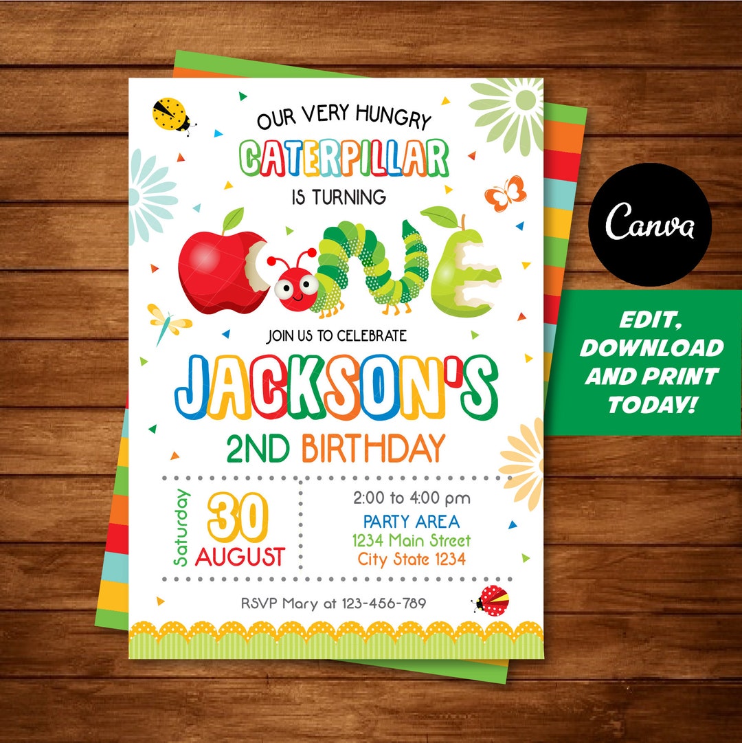 Editable, Very Hungry Caterpillar Invitation, Caterpillar Invite ...
