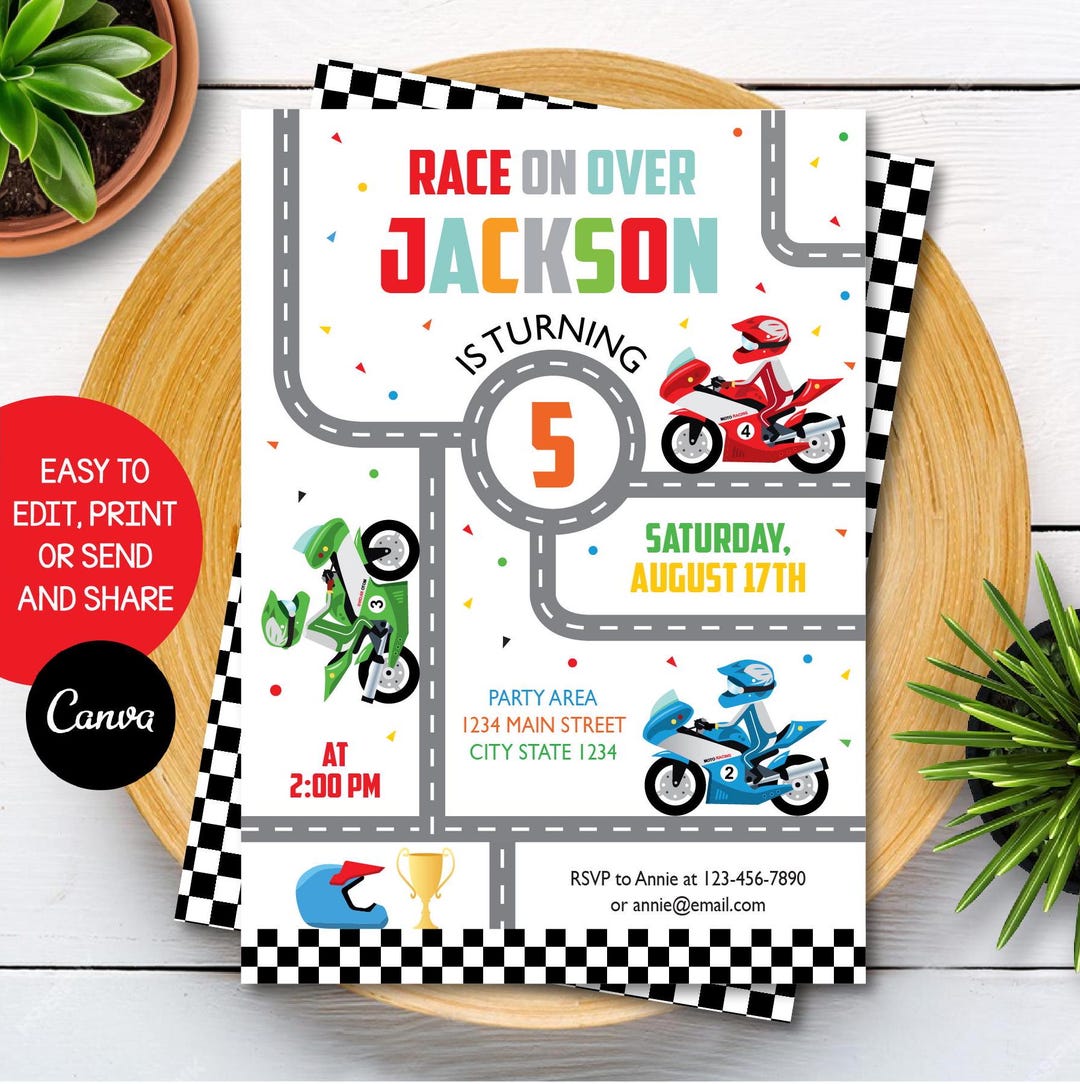 Editable Motorcycle Racing Birthday Invitation, Motorcycle Party ...