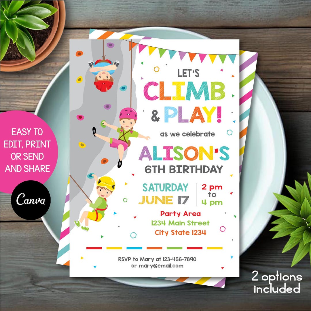 Editable Rock Climbing Invitation, Girl Rock Climbing Invitation, Girl ...