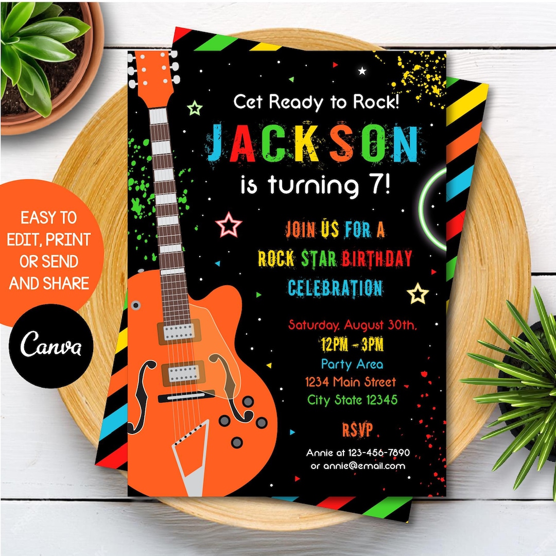 Editable Rock Star Birthday Invitation, Rock Stars Party, 50's ...