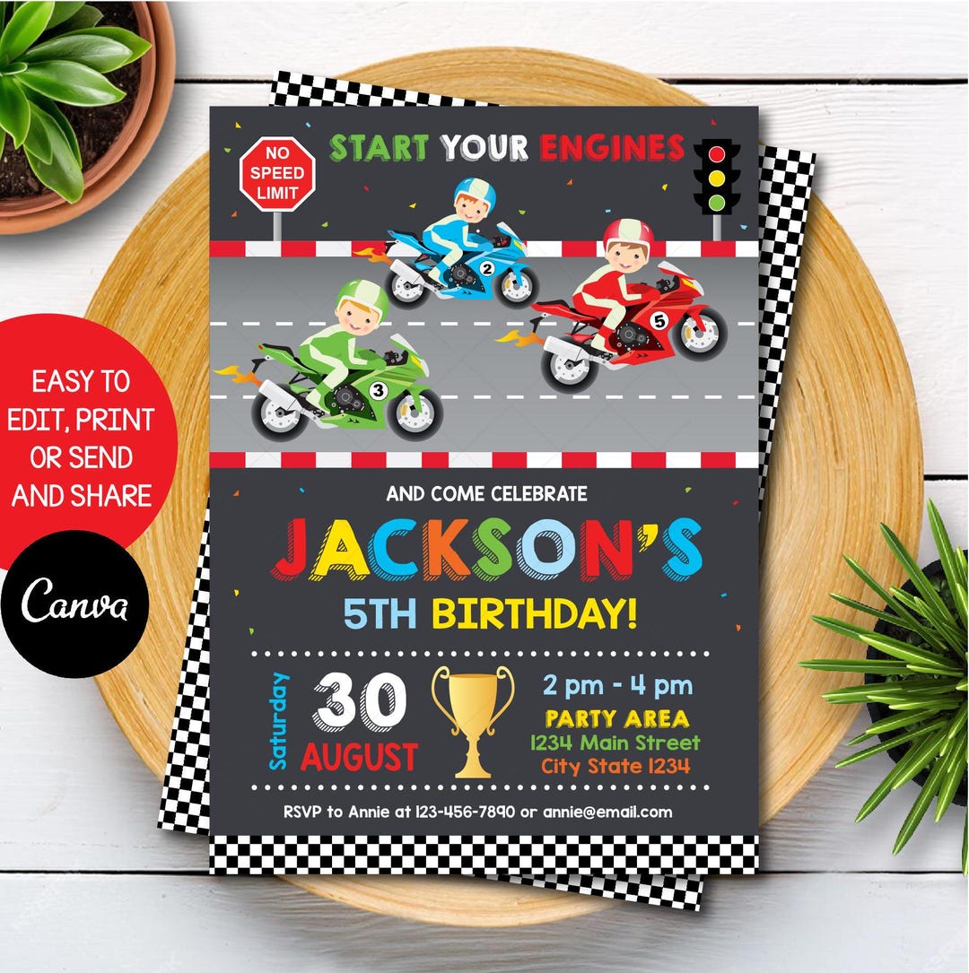 Editable Motorcycle Racing Birthday Invitation, Boy Motorcycle Party ...