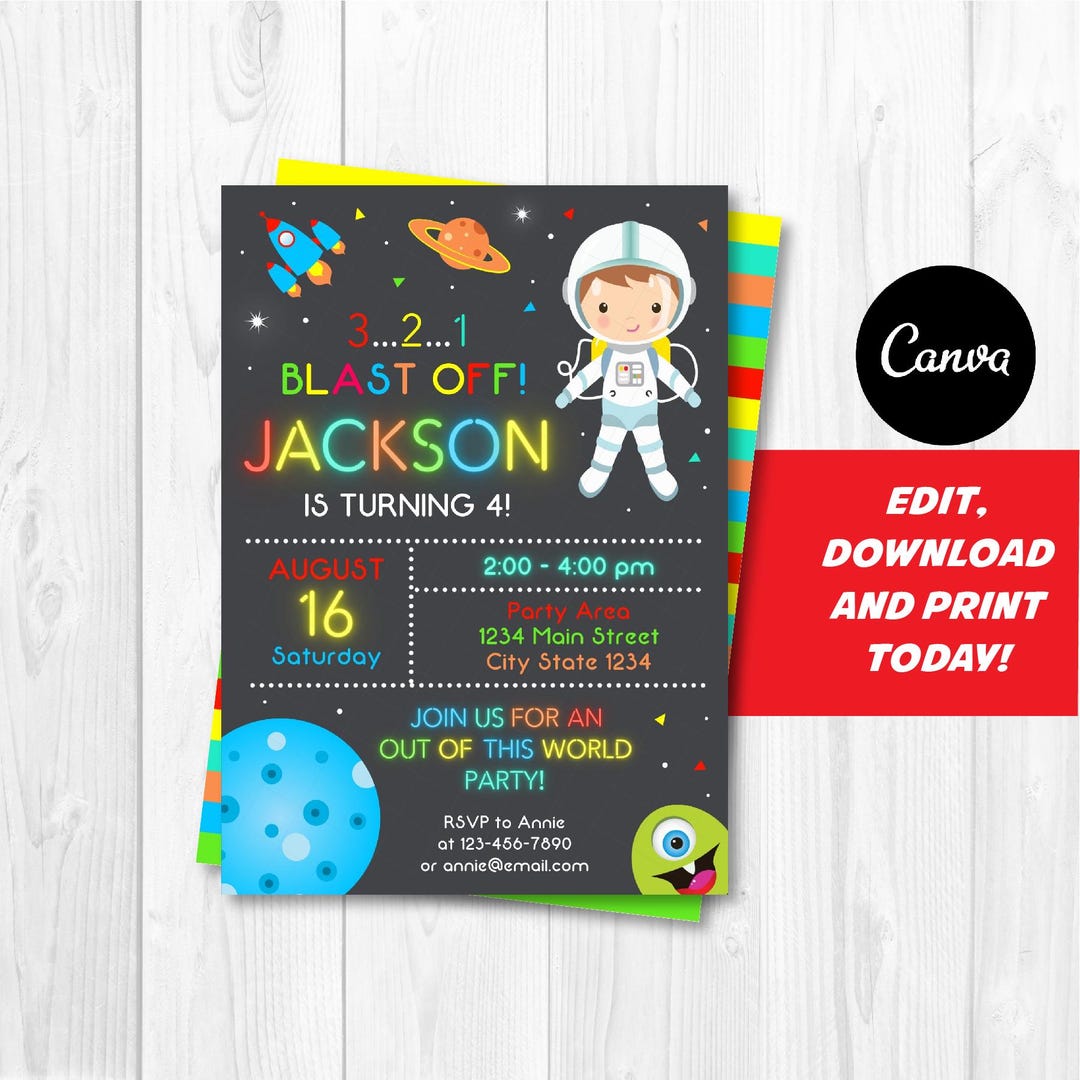 EDITABLE, Astronaut Birthday Invitation, Astronaut Party, Space ...
