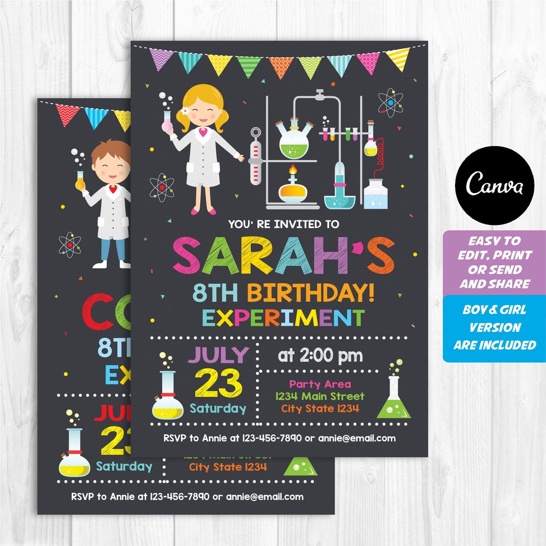 Editable, Science Party Invitation, Mad Science Birthday Invitation ...