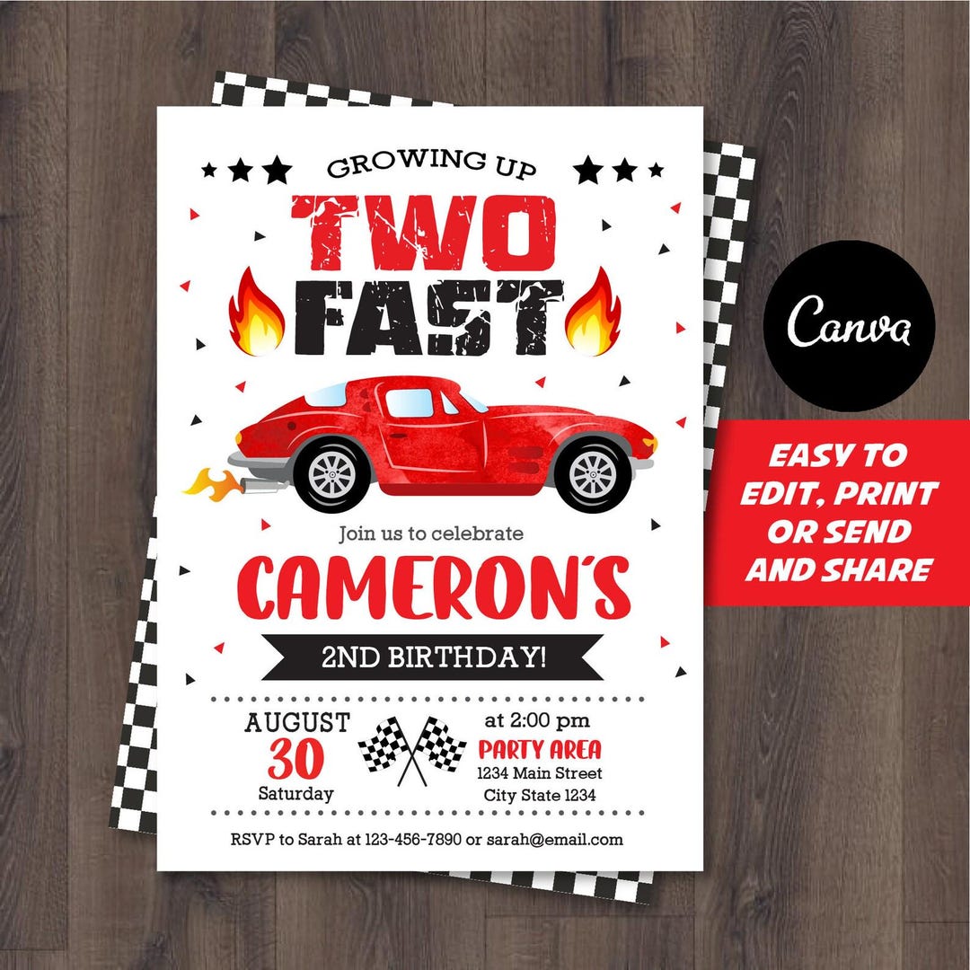 EDITABLE, Race Car Birthday Invitation, Racing Car Invitation, Race Car ...