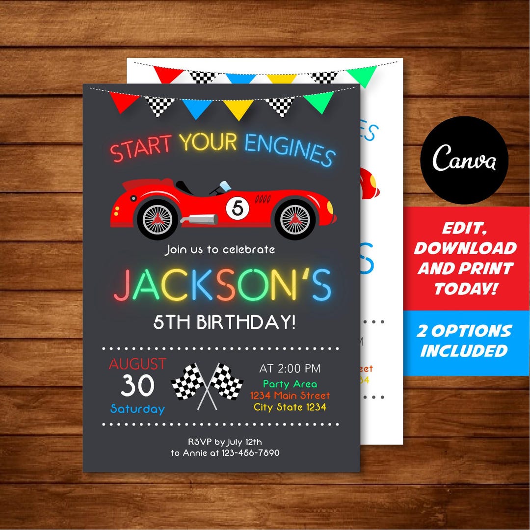 EDITABLE, Race Car Birthday Invitation, Racing Car Invitation, Race Car ...