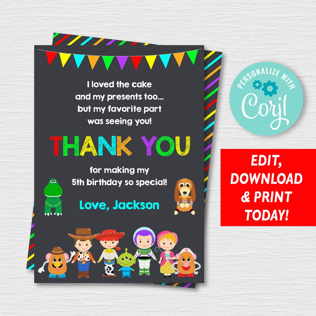 Self Editable Kids Birthday Thank You Card Thank You Note - Etsy