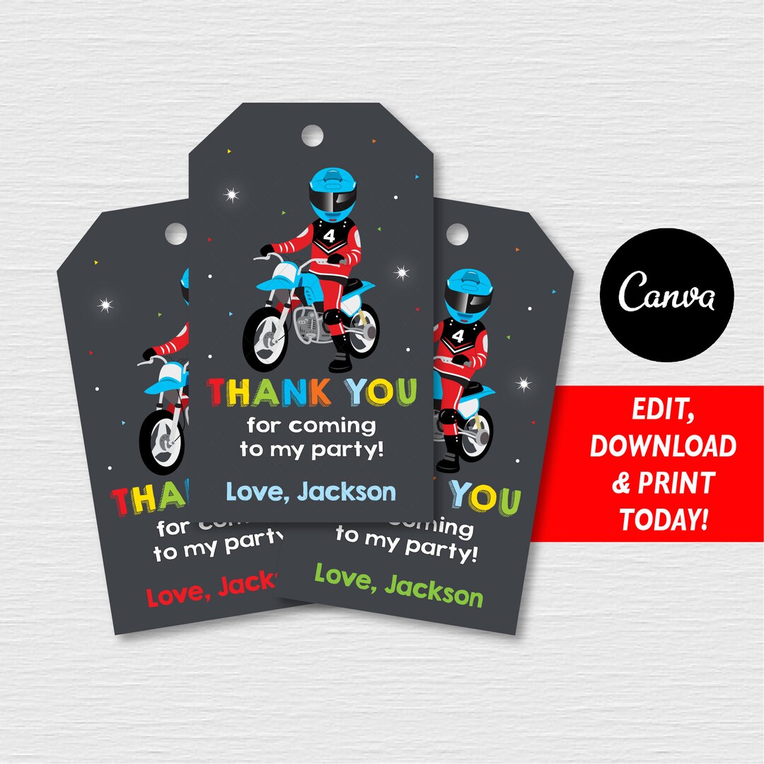 Editable, Motocross Favor Tags , Motocross Party, Dirt Bike Birthday ...