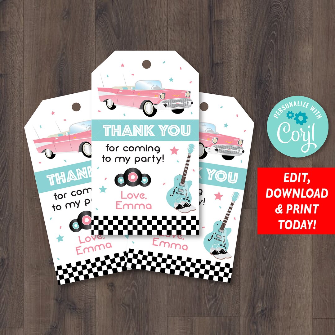 Editable 50's Favor Tags Fifties Favor Tags Fifties - Etsy