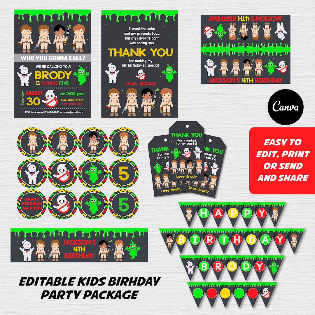 Editable, Kids Birthday Printable Package, Kids Birthday Party, Canva ...