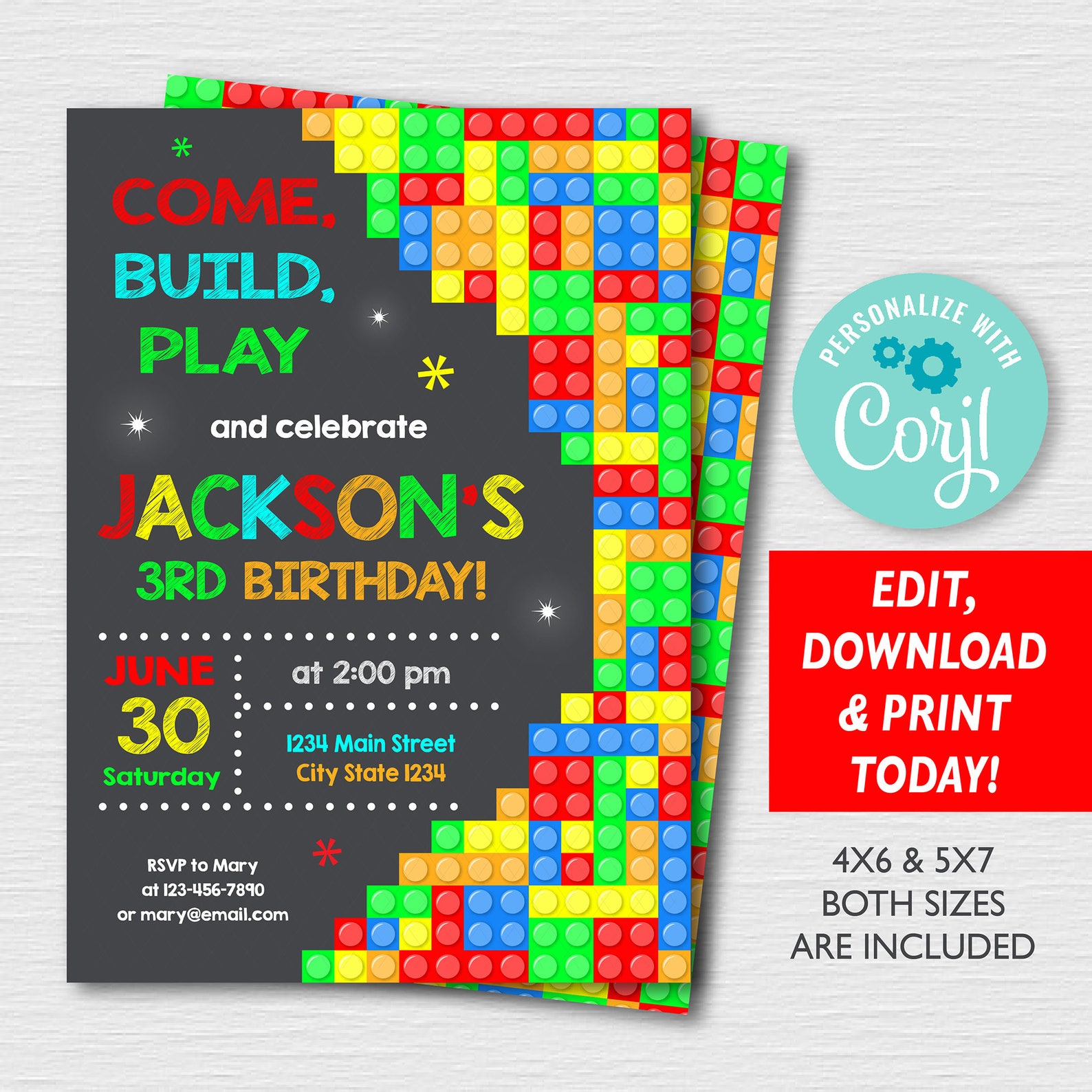 Editable Building Blocks Birthday Invitation Building Blocks - Etsy