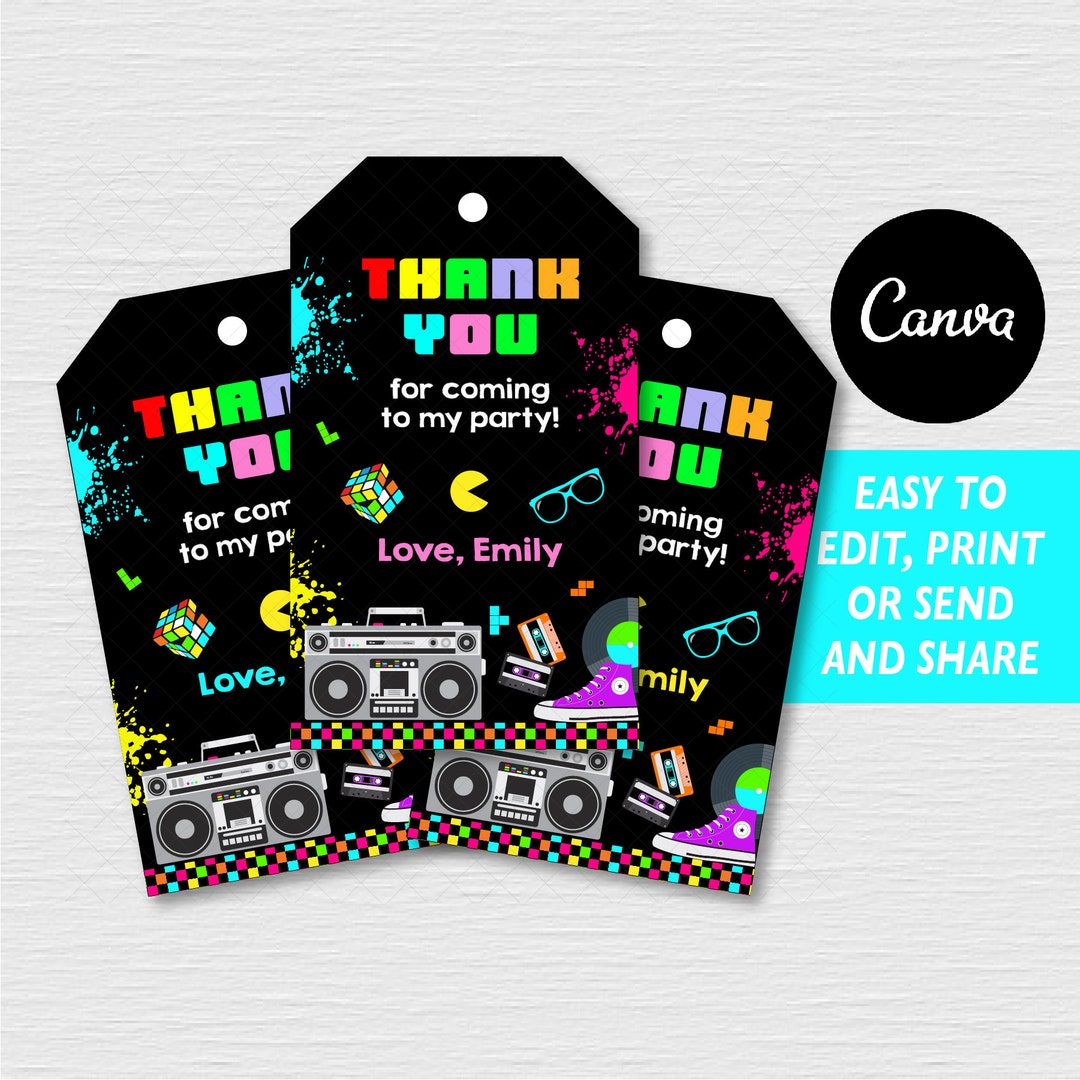 Self Editable - Eighties Favor Tags, Eighties Birthday, 80's Party ...
