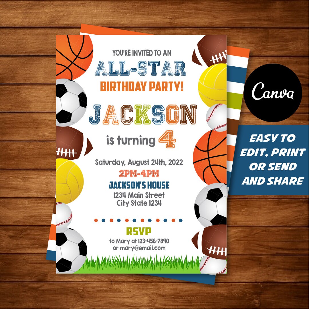 Self Editable - All-star Birthday Invitation, All-star Party, Sports ...