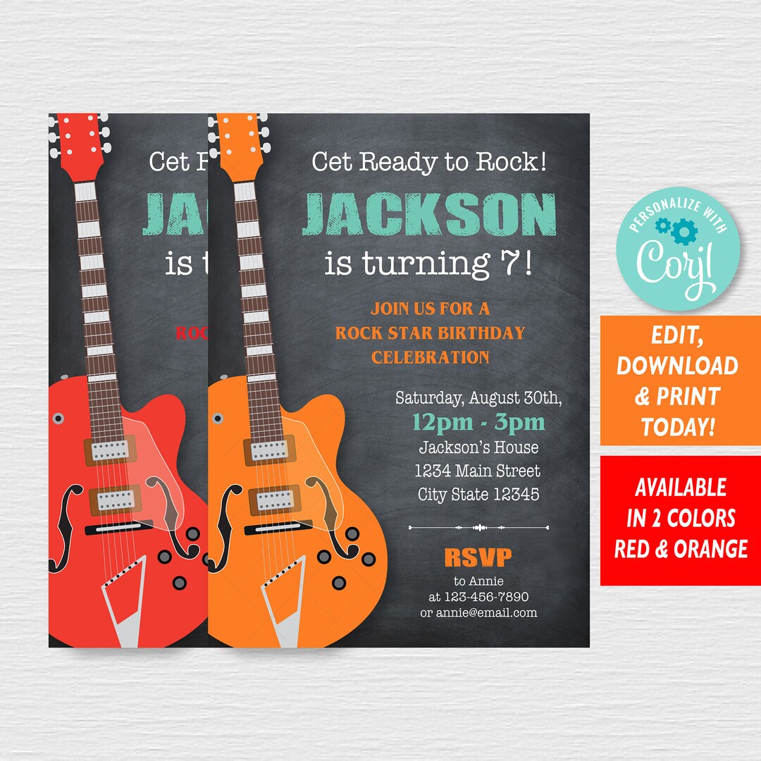 Editable Rock Star Birthday Invitation Rock Stars Party - Etsy