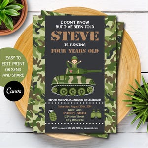 Editable Army Birthday Invitation, Tank Invitation, Military Party ...
