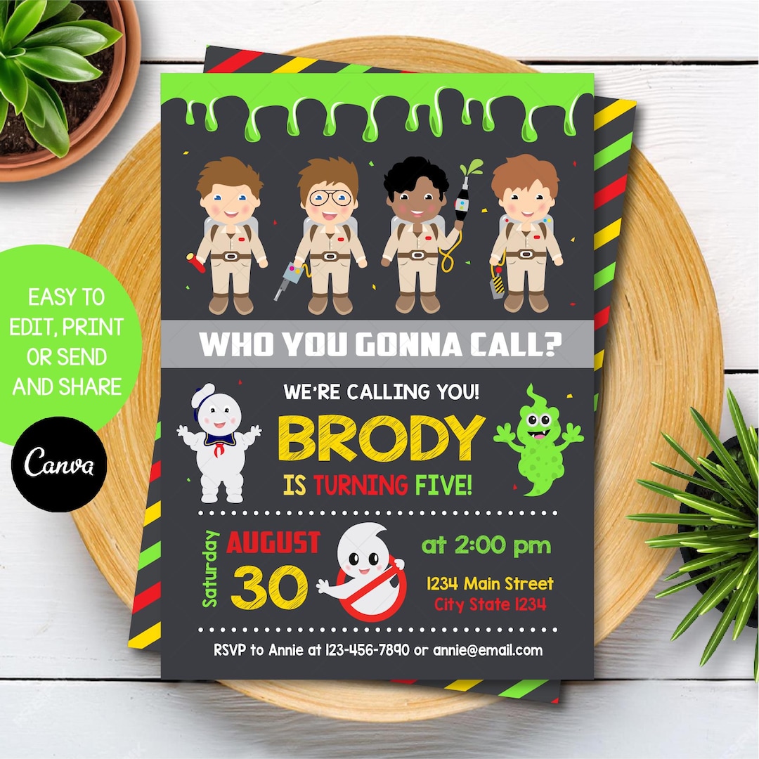 Editable Ghostbusters Birthday Invitation, Boy Ghostbusters Invitation ...