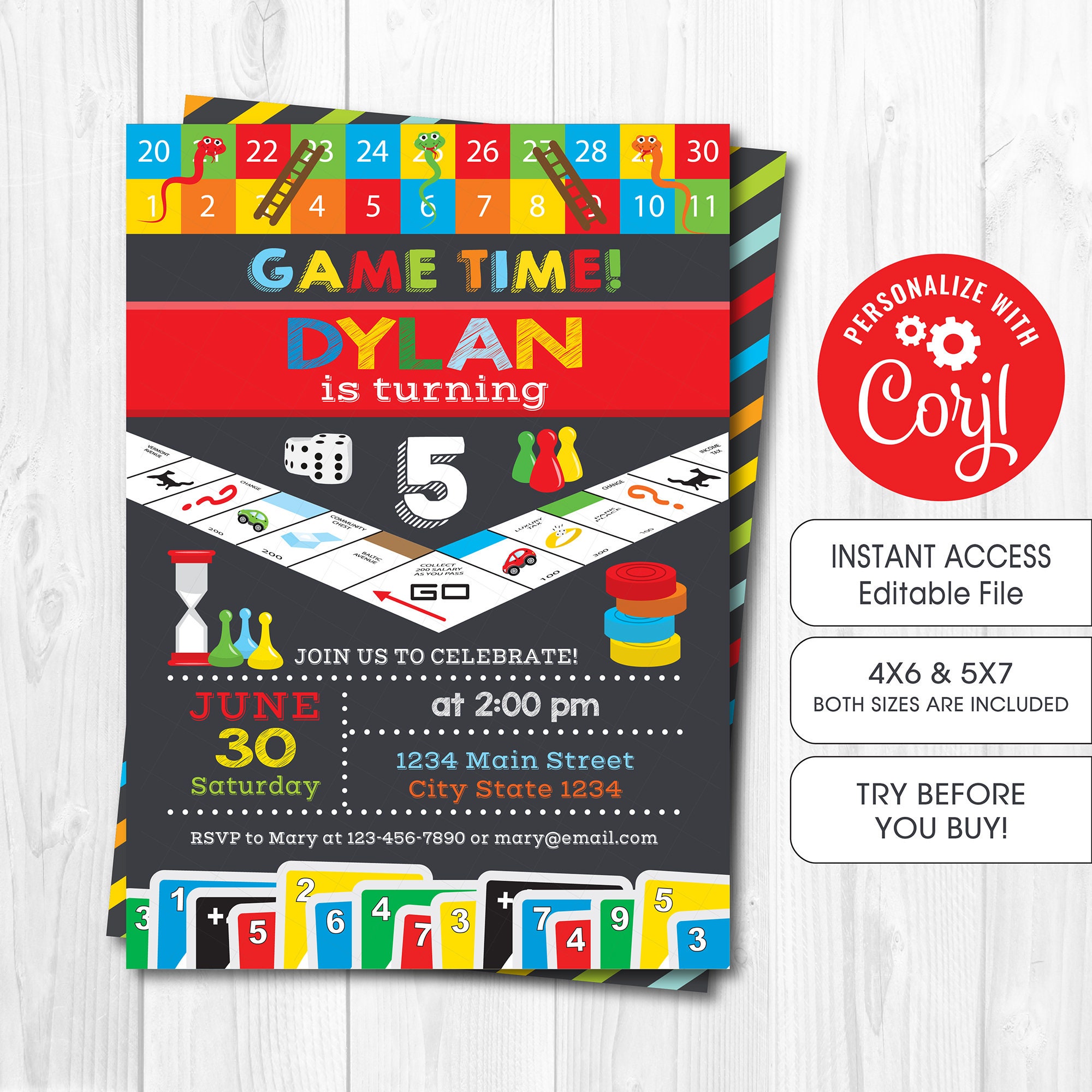 EDITABLE Game Night Birthday Invitation Life Board Game | Etsy