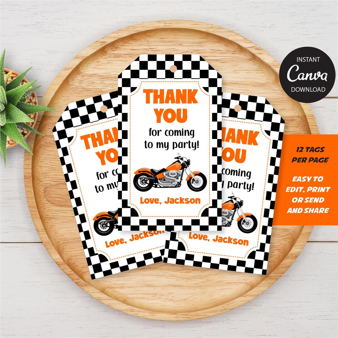 Editable Motorcycle Favor Tags, Motorcycle Birthday, Motorcycle Party ...