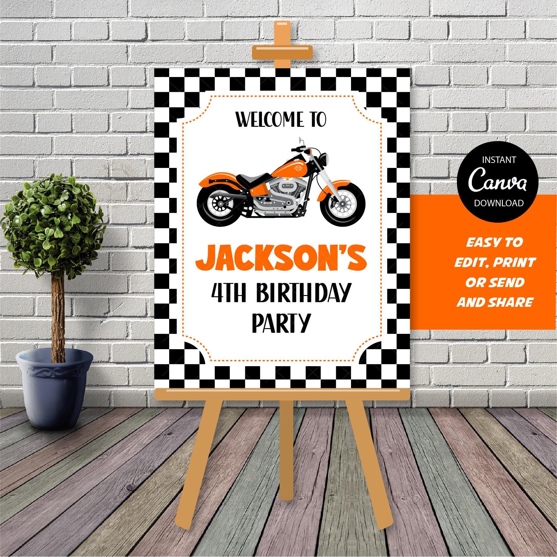 Editable Motorcycle Welcome Sign, Motorcycle Birthday Party, Canva ...