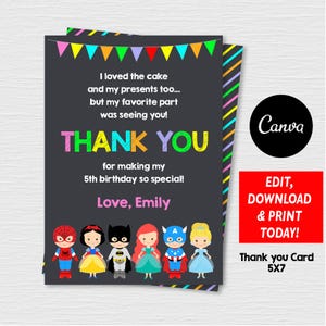 EDITABLE Princess and Superhero Birthday Printable Package, Princesses ...