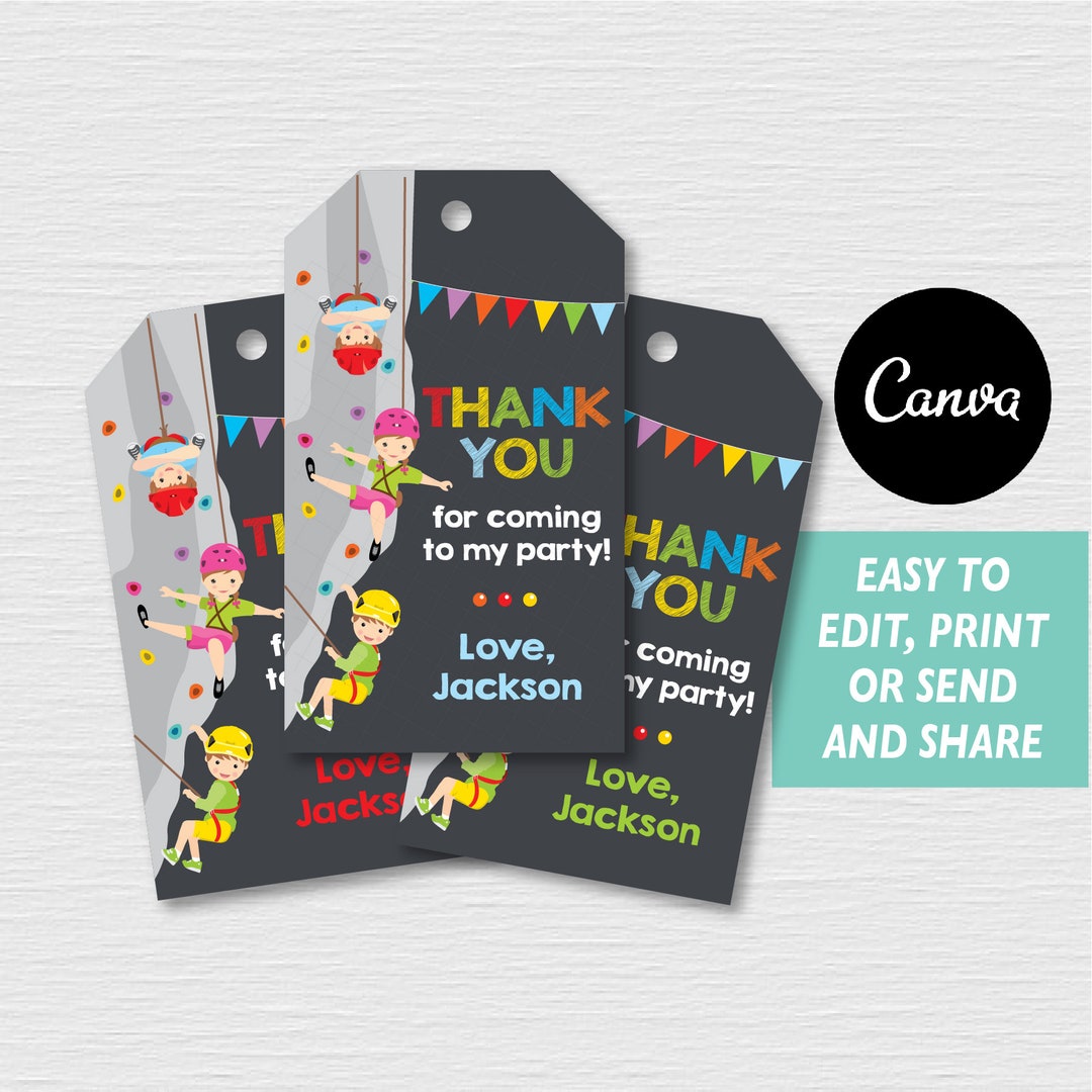Editable, Rock Climbing Favor Tags, Rock Climbing Party, Rock Climbing ...