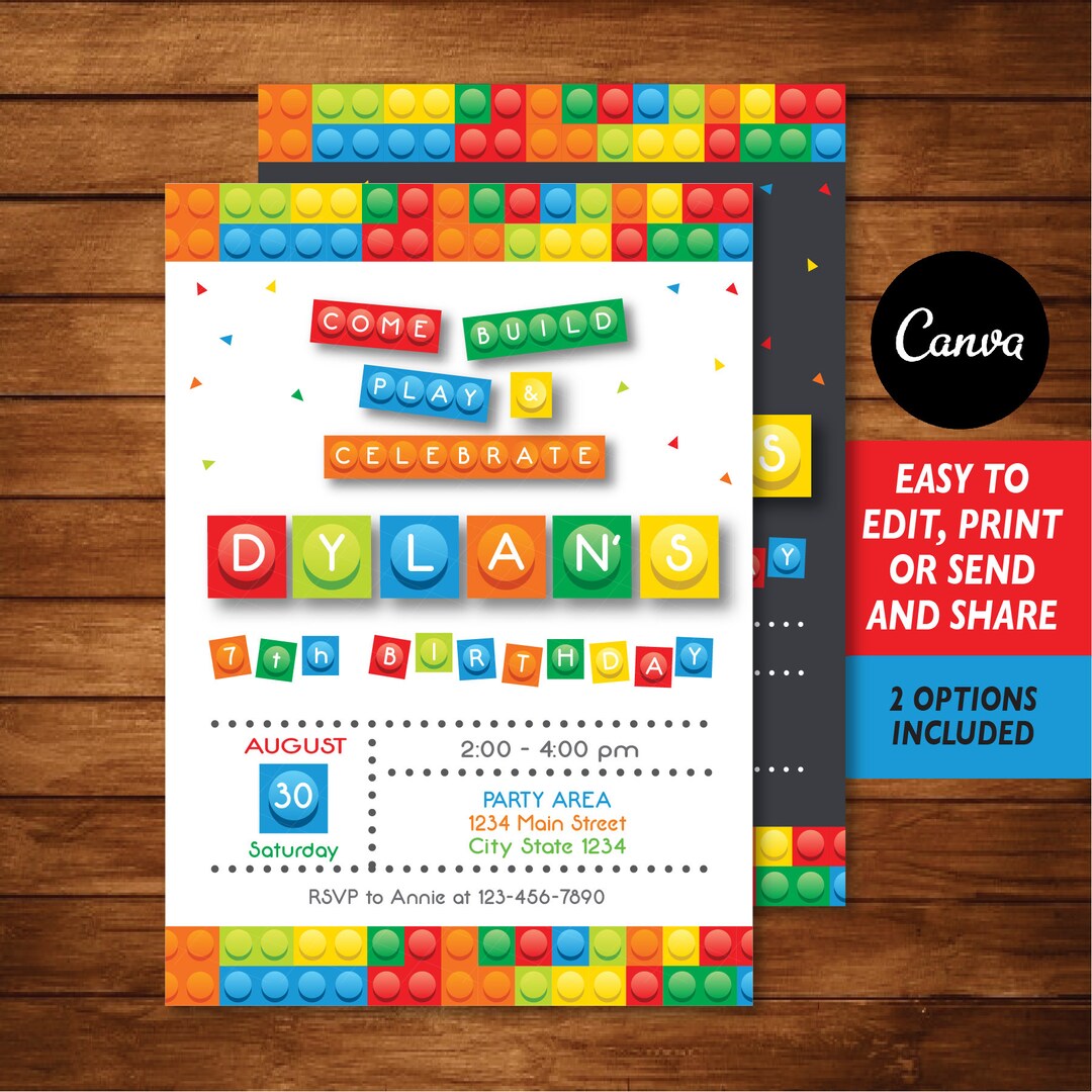 Editable, Building Blocks Birthday Invitation, Building Blocks Party ...