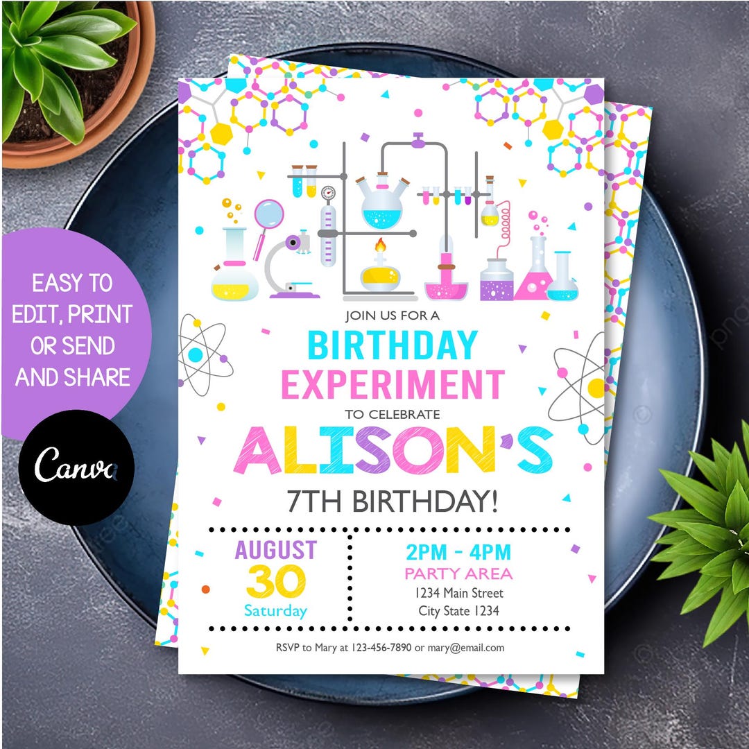 Editable Science Party Invitation, Girl Mad Science Birthday Invitation ...