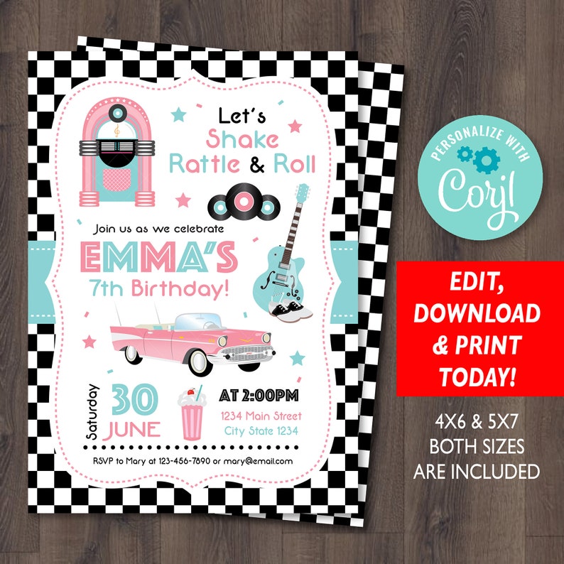 Editable 50's Birthday Invitation Fifties Invitation - Etsy