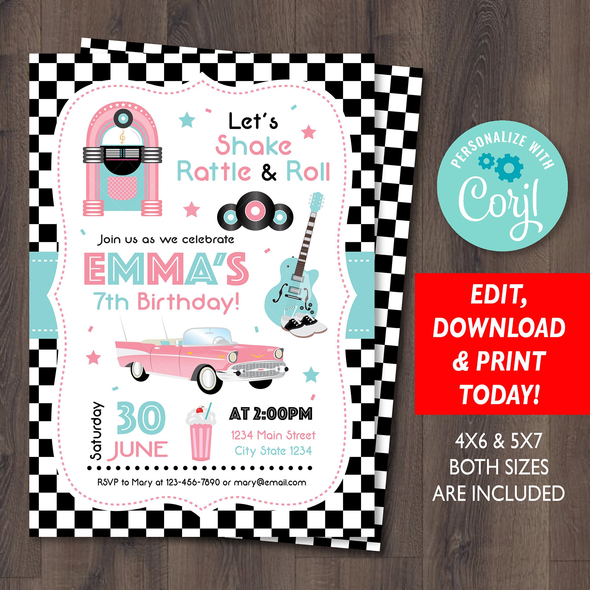 Editable 50's Birthday Invitation Fifties Invitation | Etsy