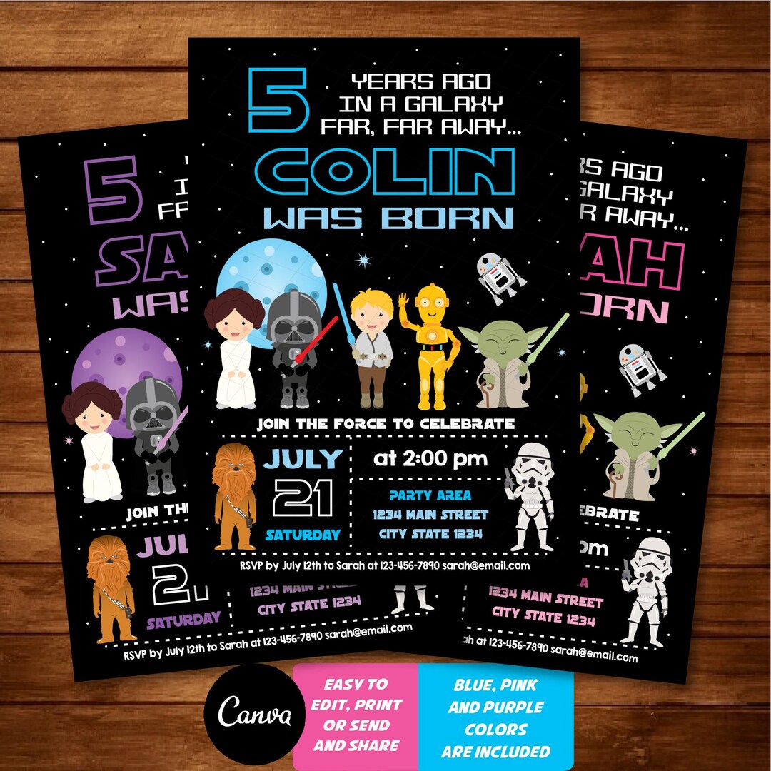 Editable, Star Wars Birthday Invitation, Star Wars Party, Jedi ...