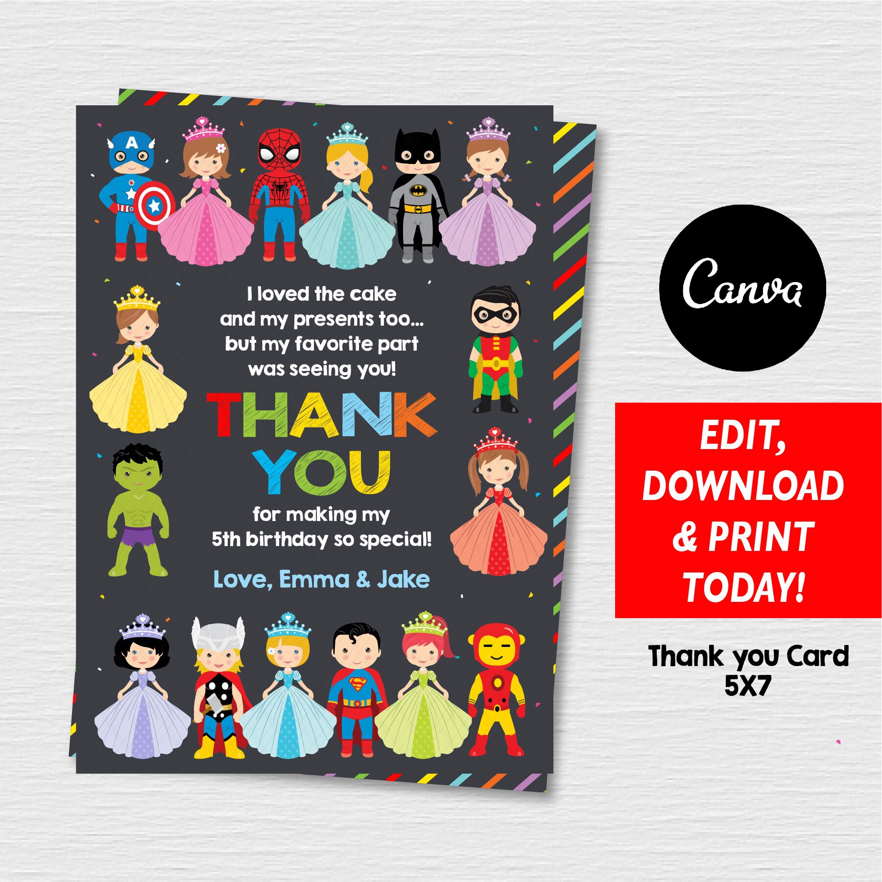 EDITABLE Princess and Superhero Birthday Printable Package, Princesses ...