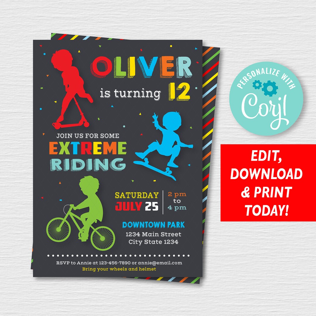 Self Editable Extreme Riding Invitation Scooter Invitation - Etsy