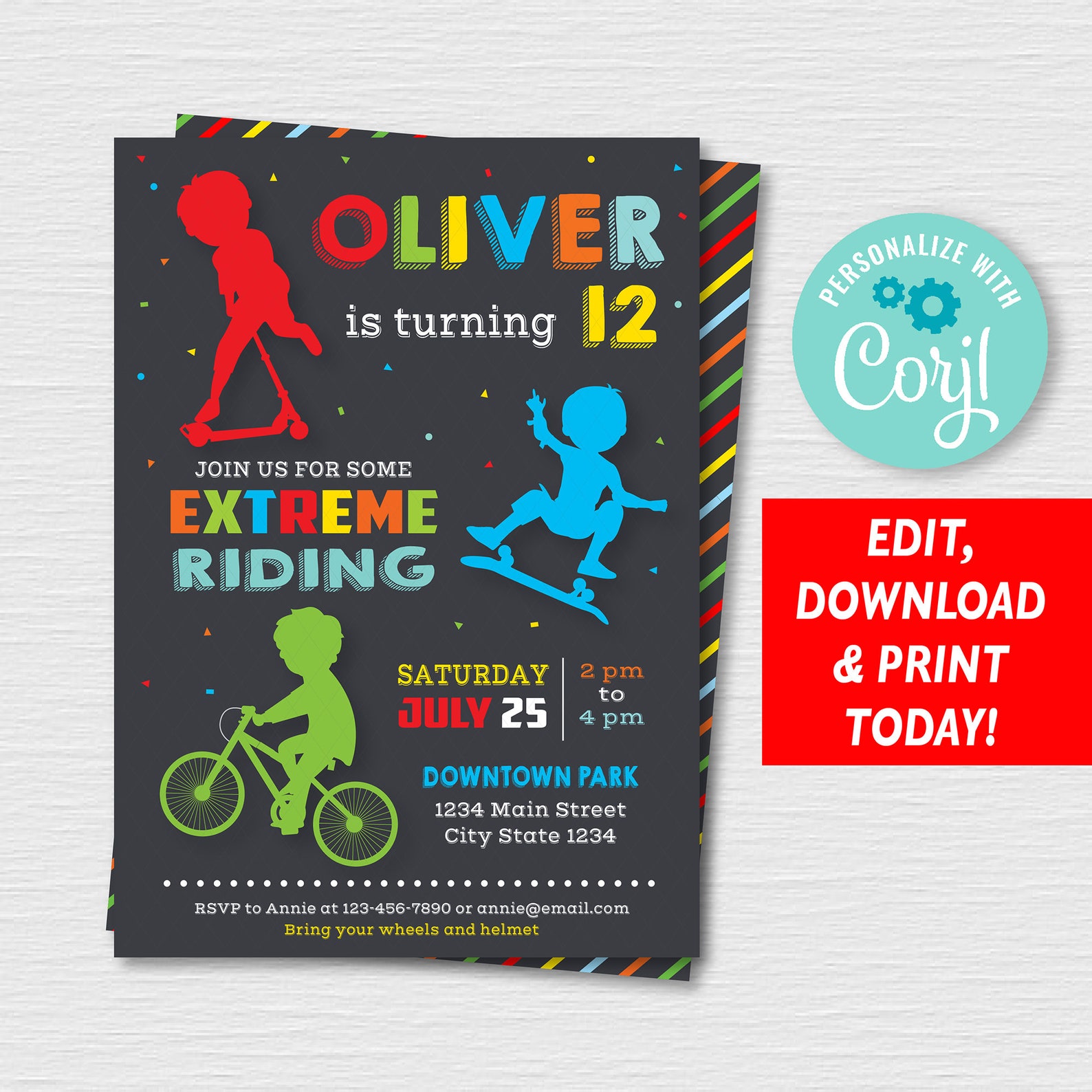 Self Editable Extreme Riding Invitation Scooter Invitation | Etsy