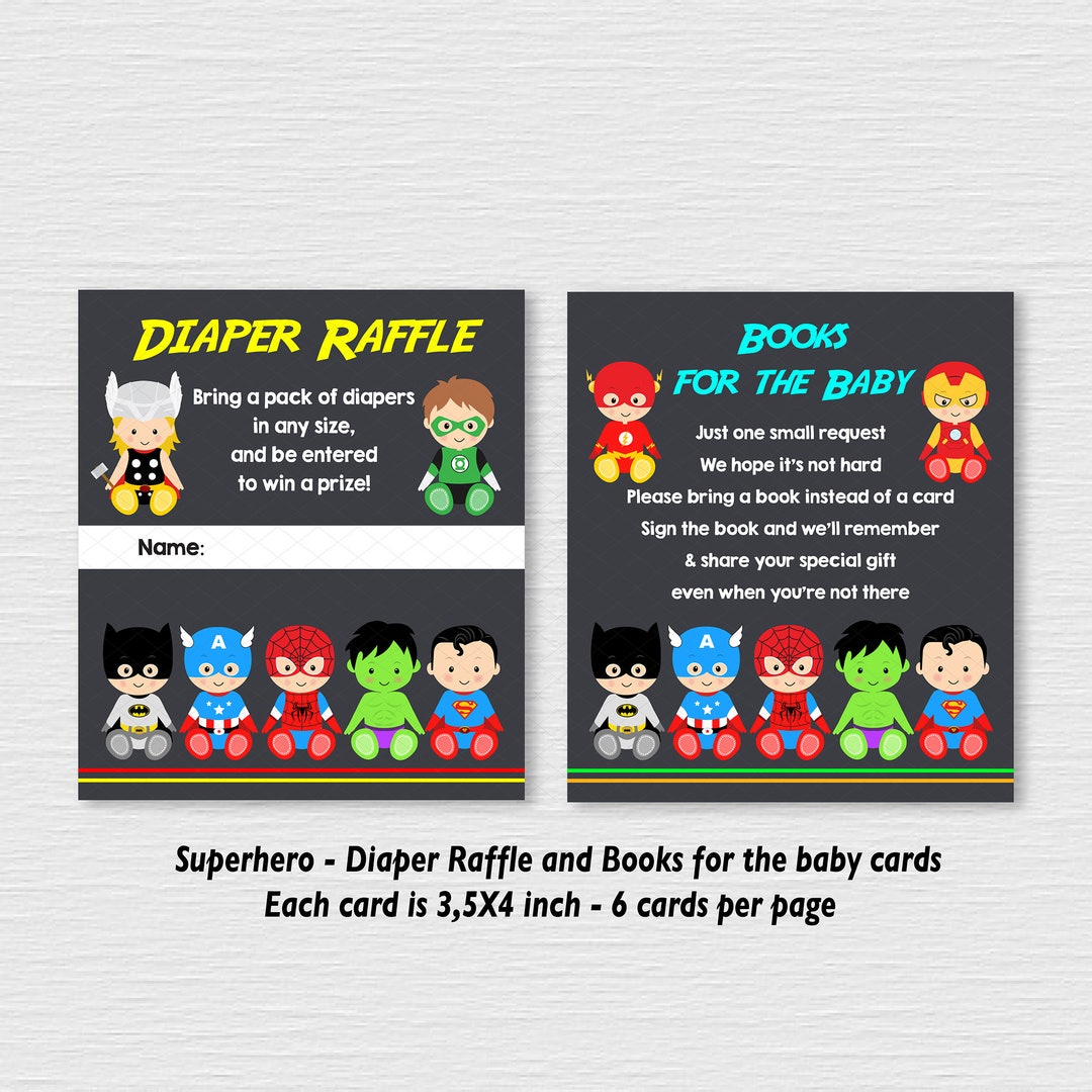 Superhero Diaper Raffle and Book Insert, Superhero Baby Shower ...