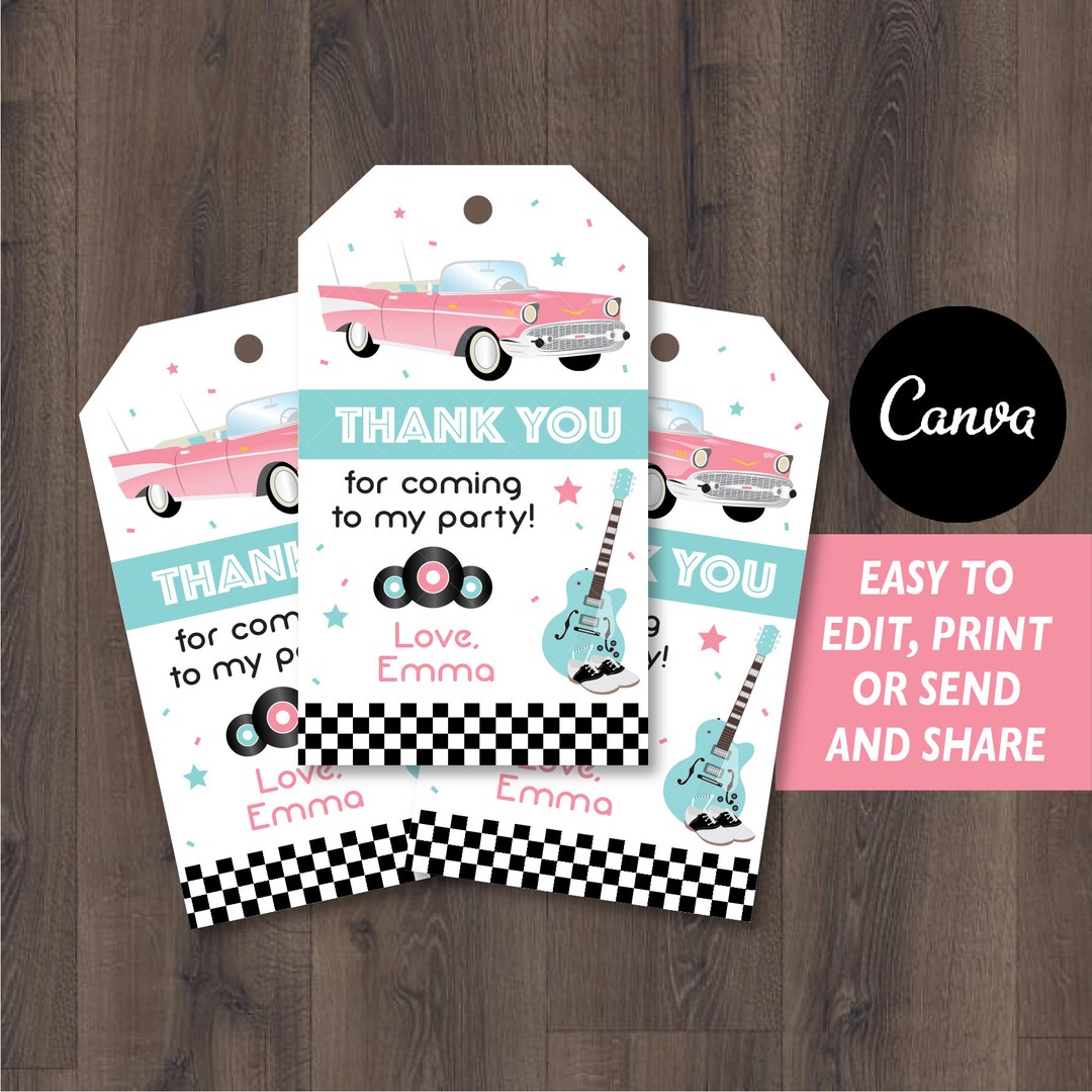 Editable, 50's Favor Tags , Fifties Favor Tags, Fifties Party, Fifties ...