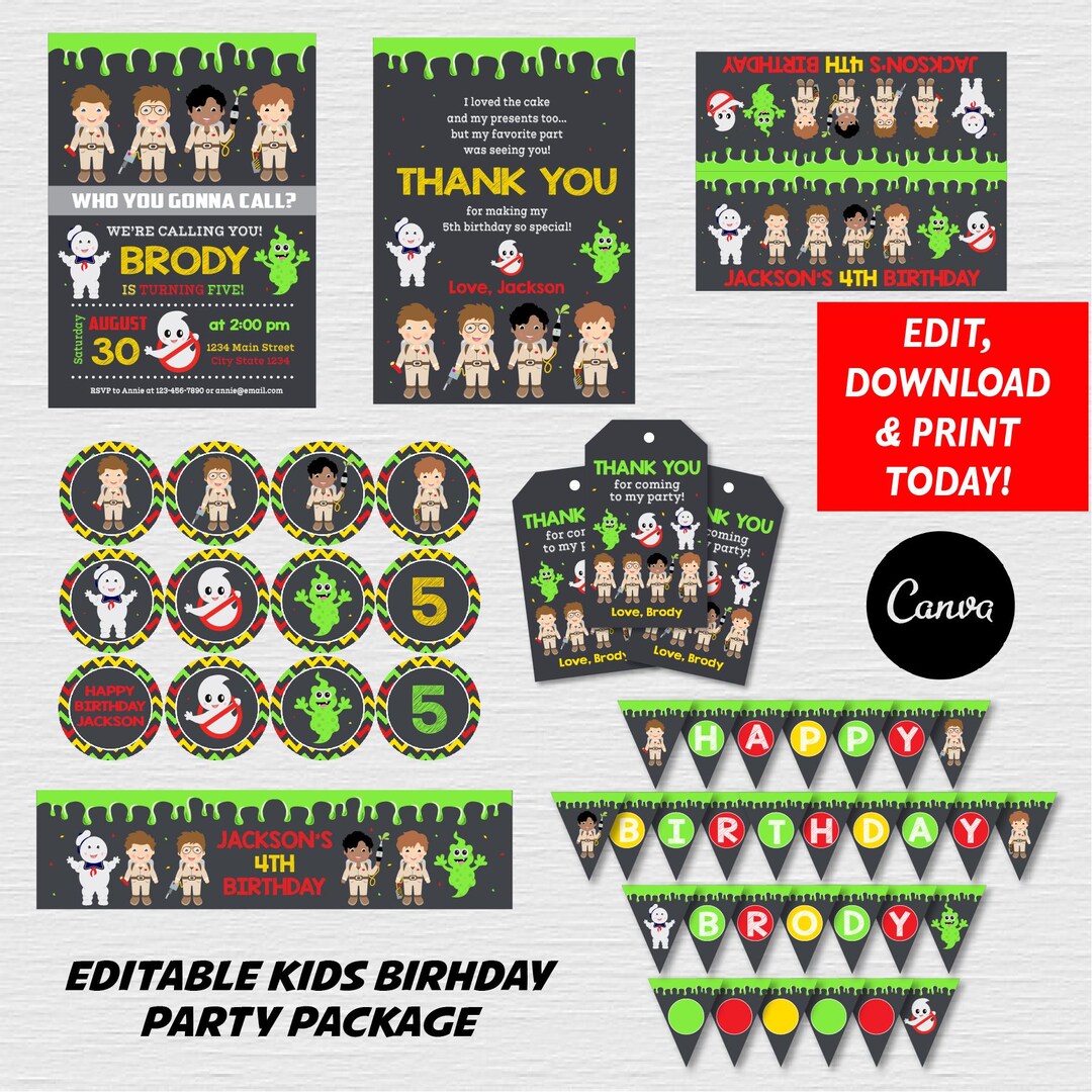 Editable, Kids Birthday Printable Package, Kids Birthday Party, Canva ...