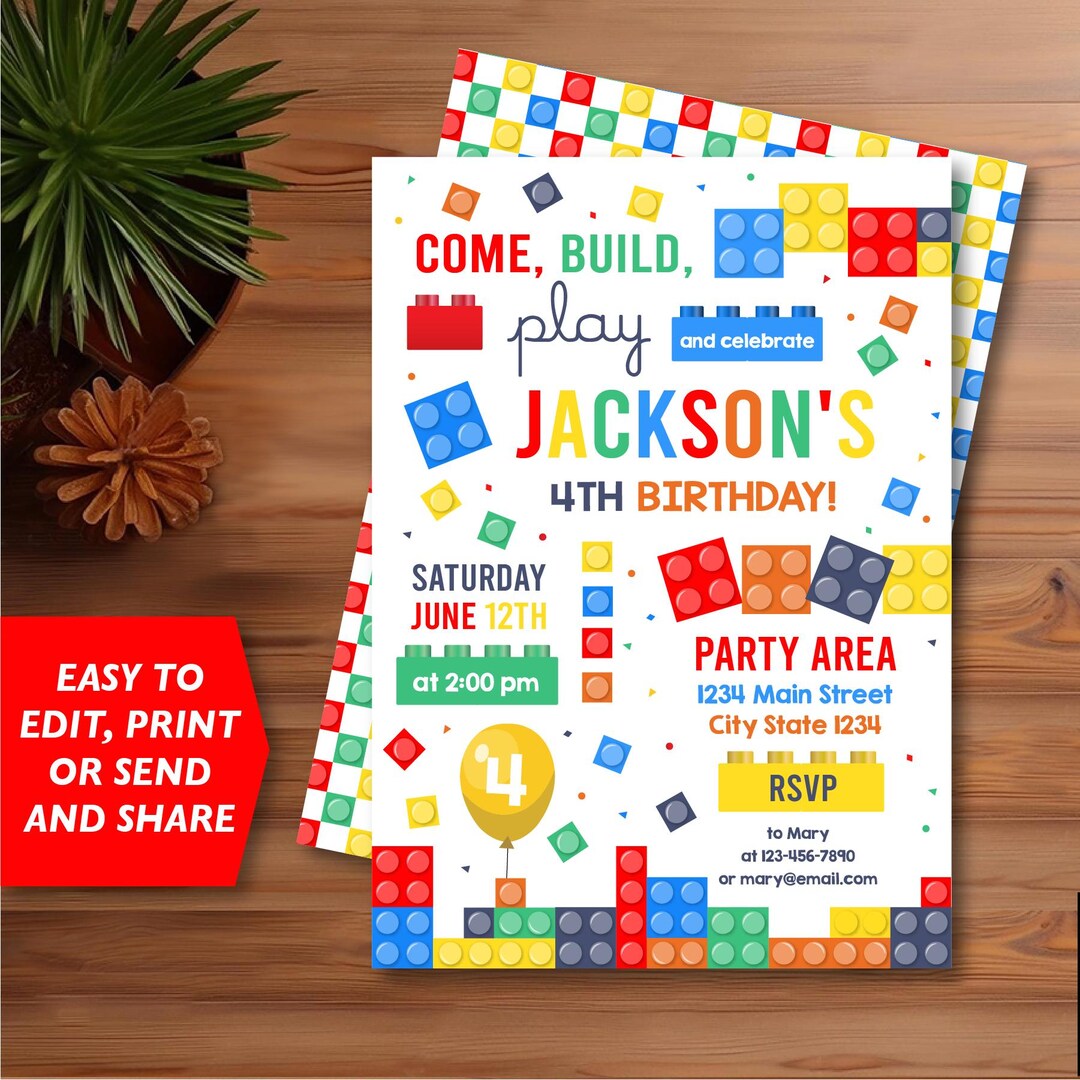 Editable, Building Blocks Birthday Invitation, Building Blocks Party ...