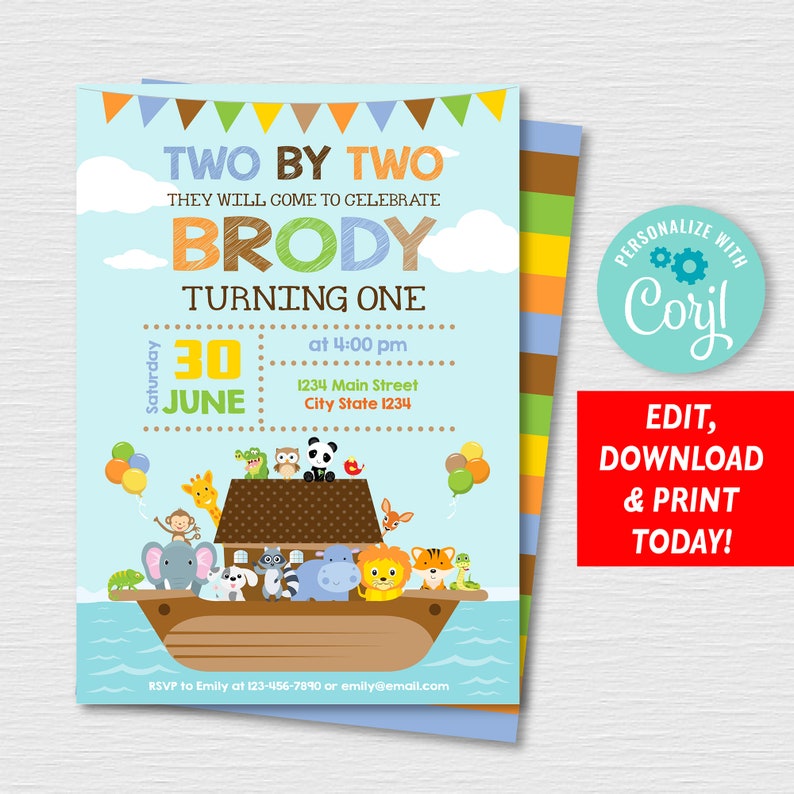 Editable Noahs Ark Birthday Invitation Noahs Ark Party - Etsy