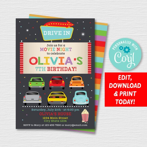Retro Drive-in Movie Birthday Party Ticket Booth Printable - Etsy