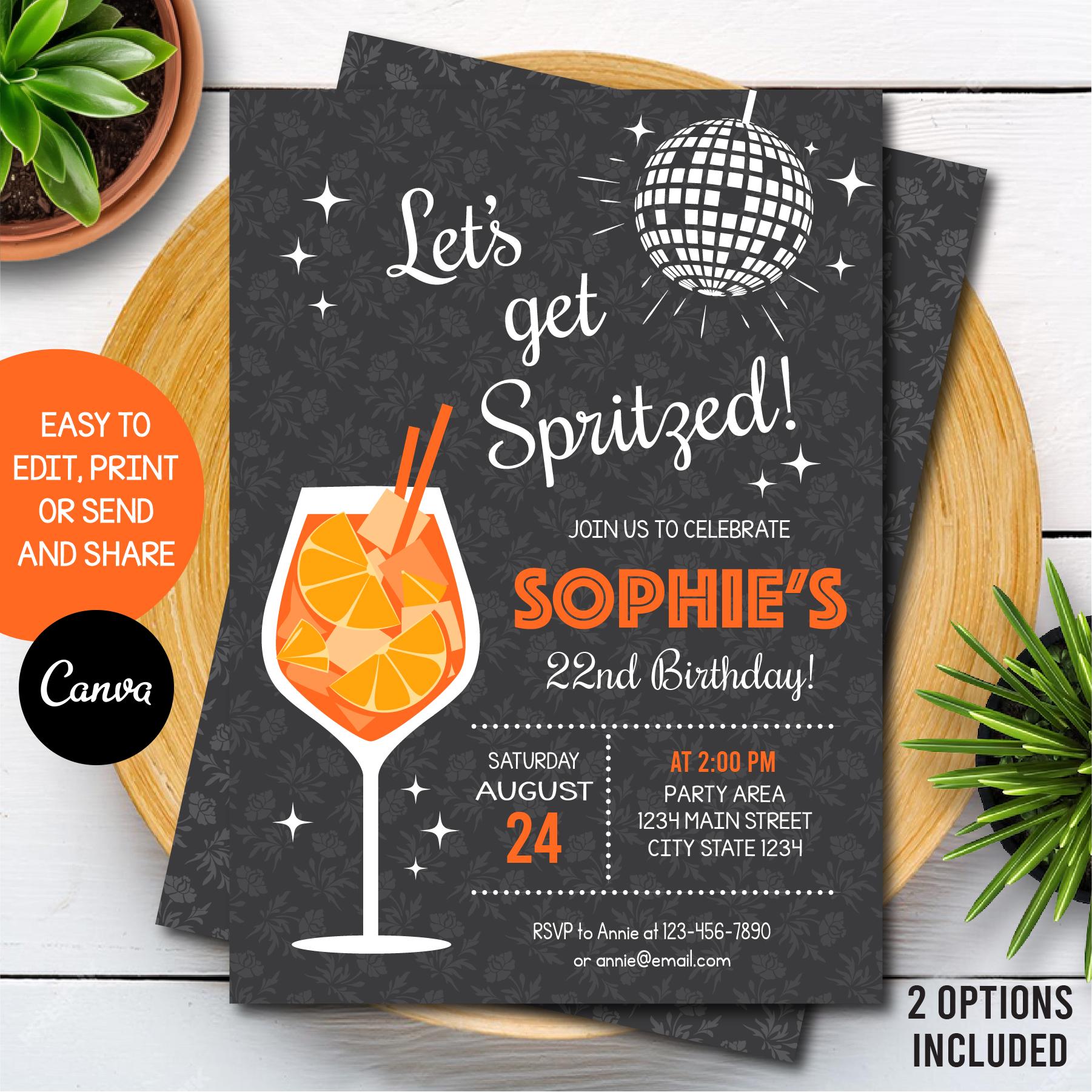 Editable Aperol Spritz Birthday Invitation, Hand Drawn Aperol Spritz ...