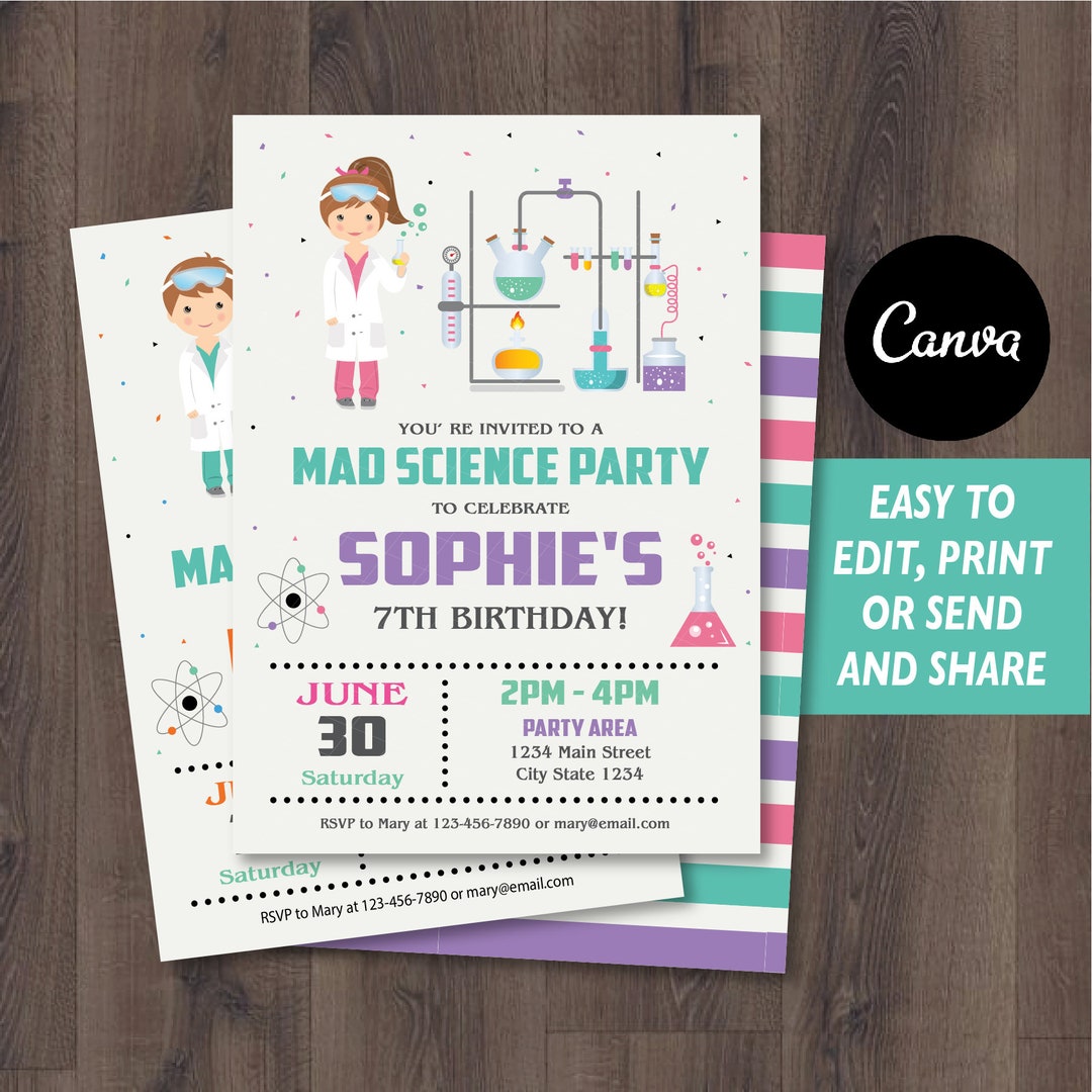 Editable, Science Party Invitation, Mad Science Birthday Invitation ...