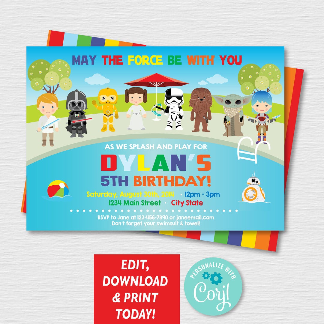 Editable Star Wars Pool Party Invitation Star Wars Birthday - Etsy