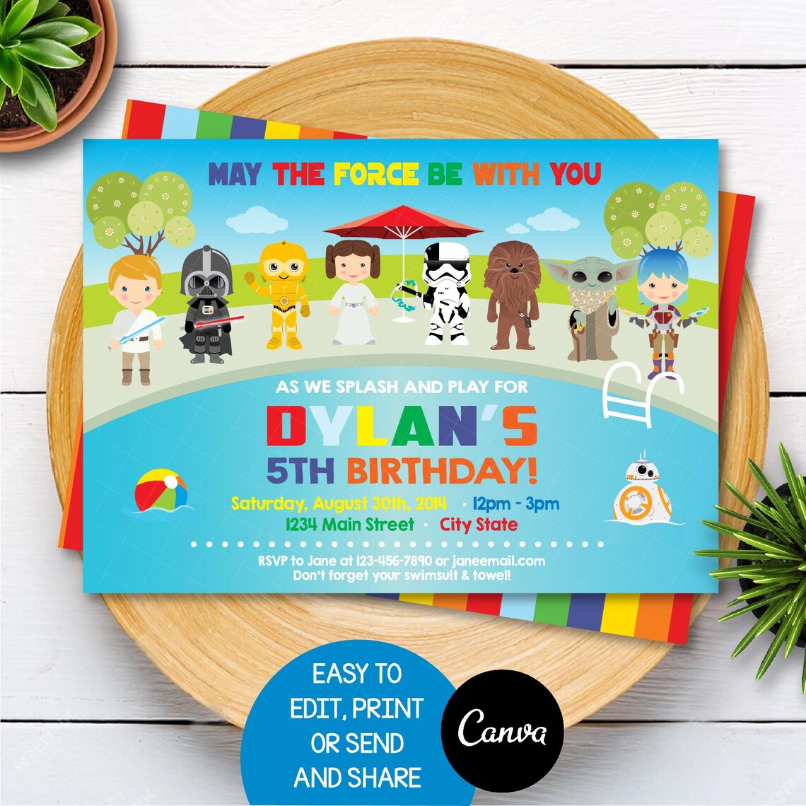 Editable, Star Wars Pool Party Invitation, Star Wars Birthday, Star ...
