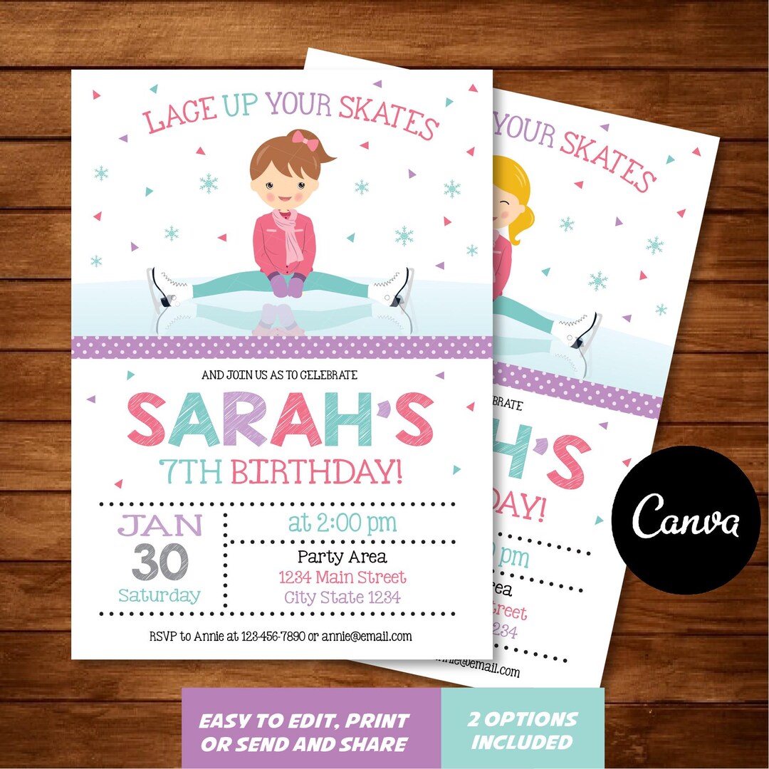 EDITABLE, Ice Skating Birthday Invitation, Ice Skating Invite, Ice Rink ...