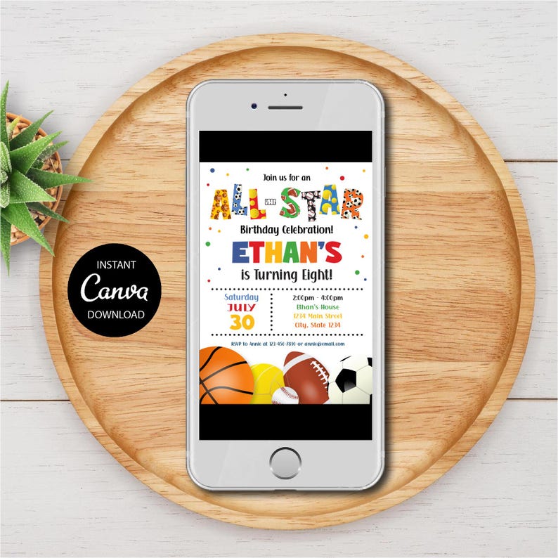 Editable All-star Birthday Invitation, All-star Party, Sports Birthday ...