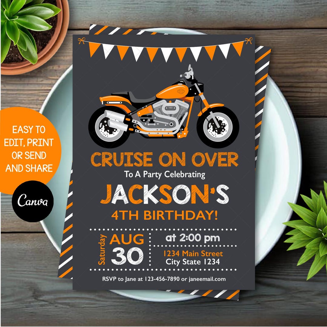 Editable Motorcycle Birthday Invitation, Motorcycle Party, Motorcycle ...