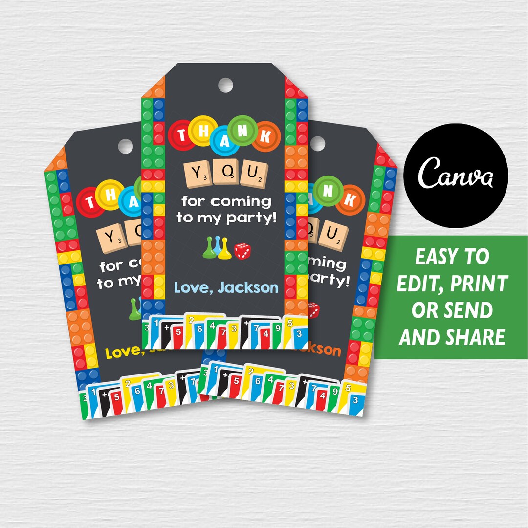 Self Editable, Game Night Favor Tags, Board Games Party, Board Games ...