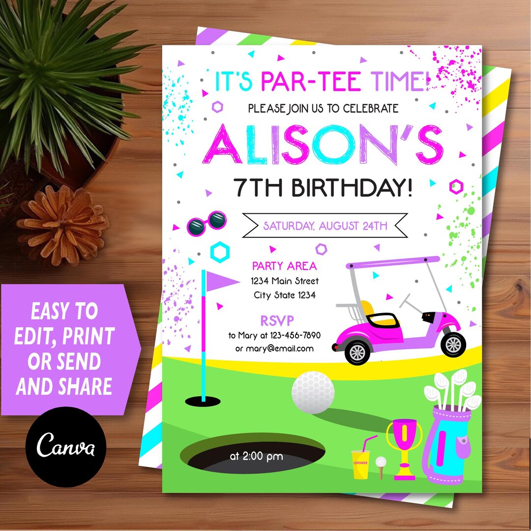 Editable Golf Birthday Invitation, Girls Golf Party, Girls Golf ...