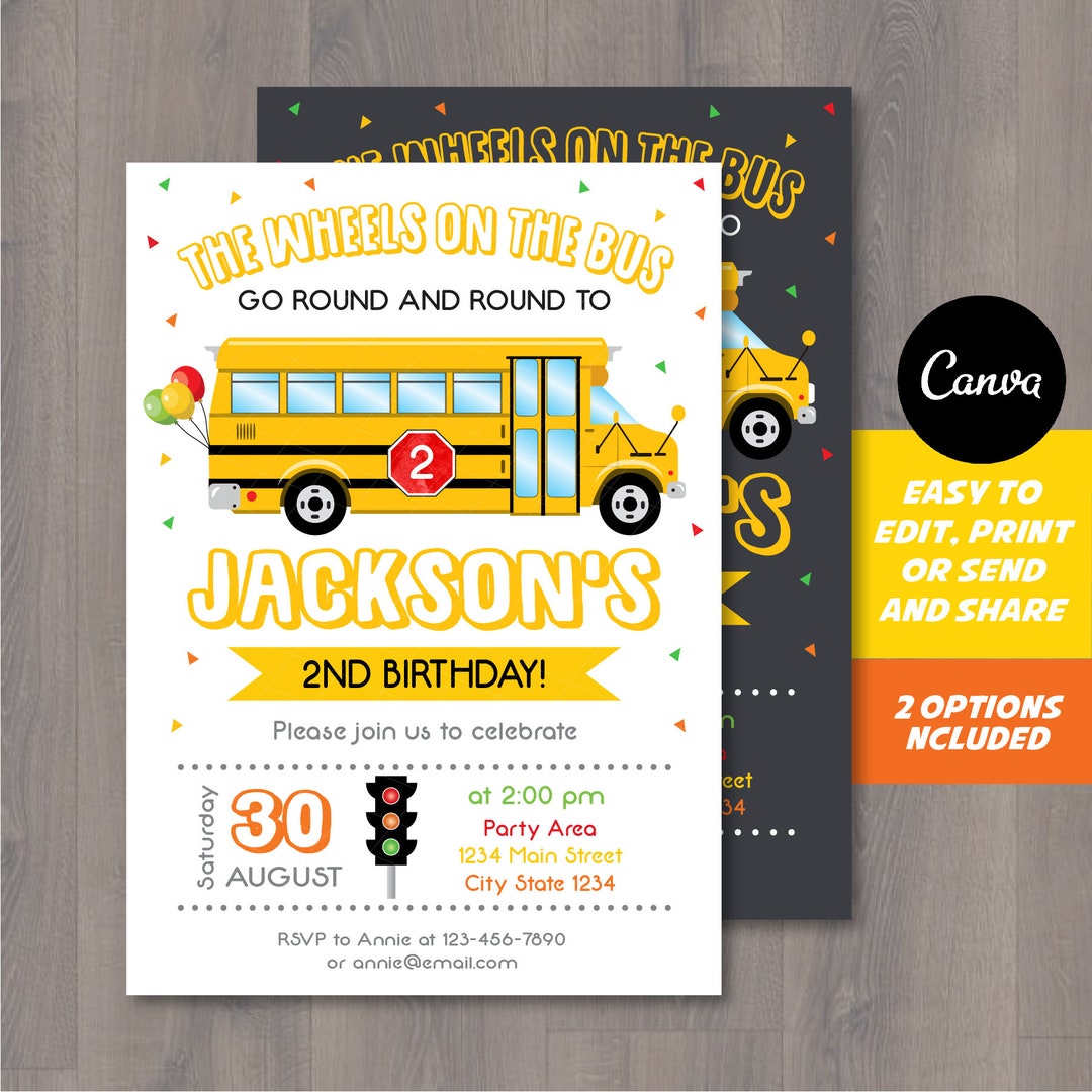Editable, School Bus Birthday Invitation, School Bus Party, School Bus ...