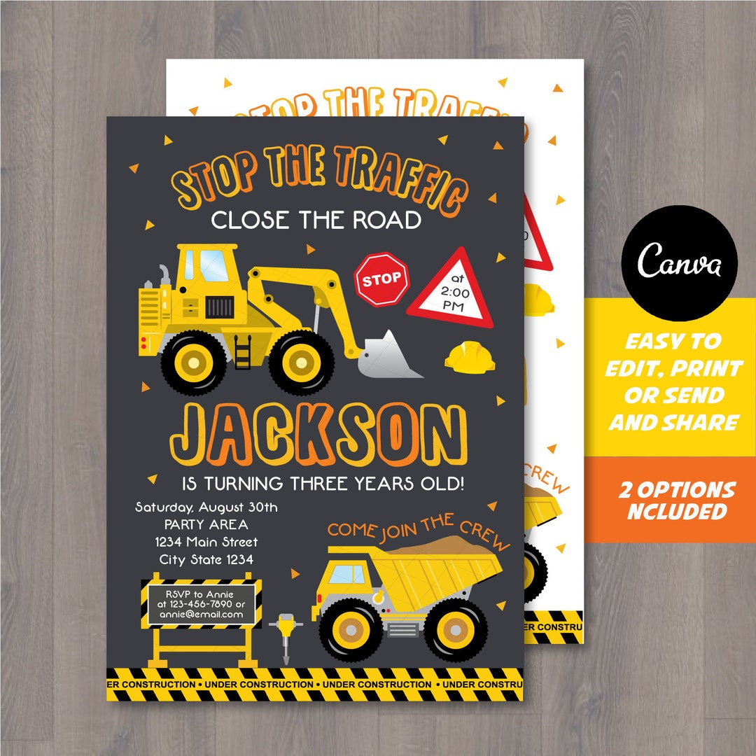 Editable, Construction Birthday Invitation, Construction Invite ...